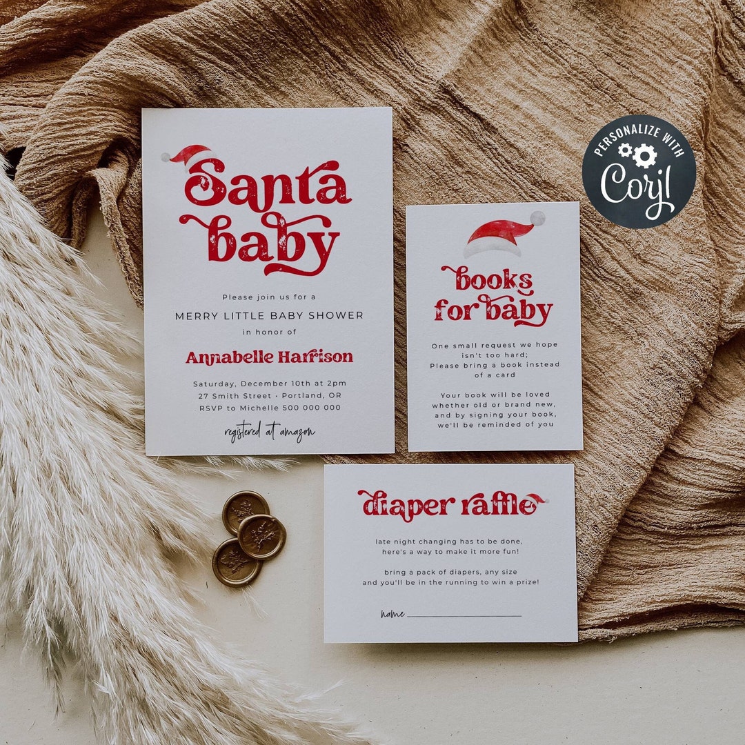 Santa Baby Shower Invitation Template Set, Printable Christmas Baby ...