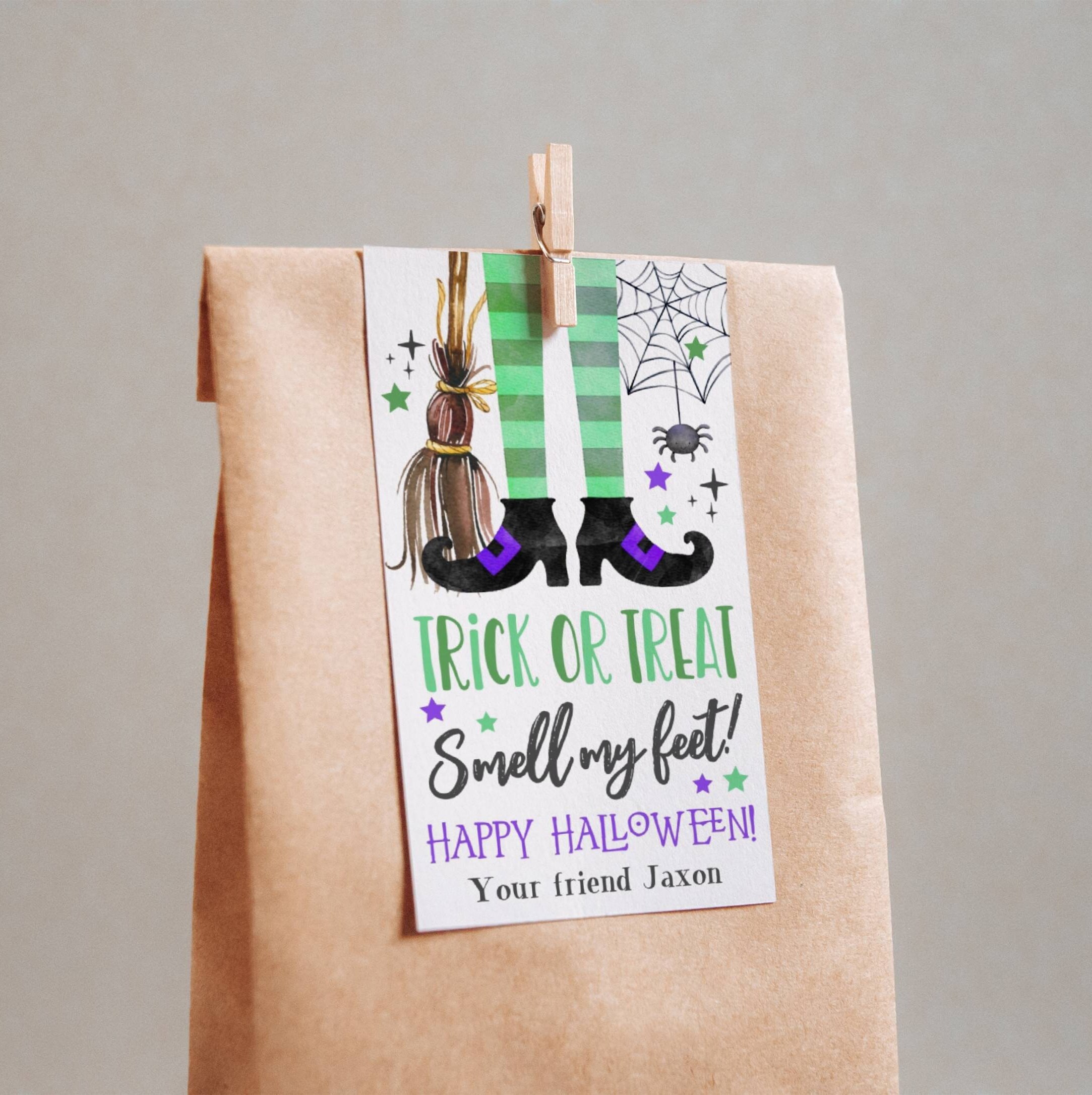 Trick or Treat Smell My Feet Halloween Gift Tag Template, Printable ...