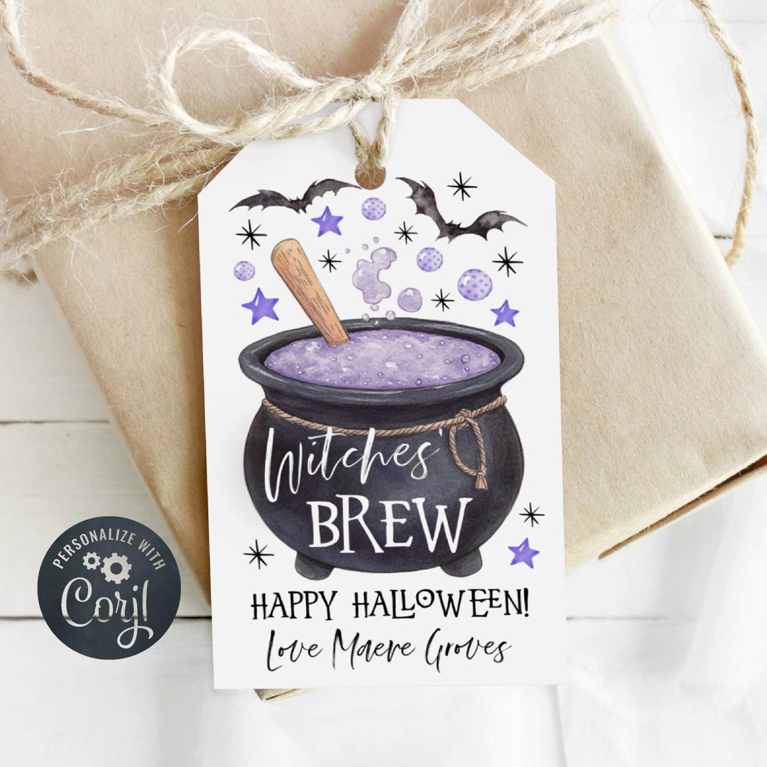 Witches' Brew Halloween Gift Tag Template, Printable Spooky Cute ...