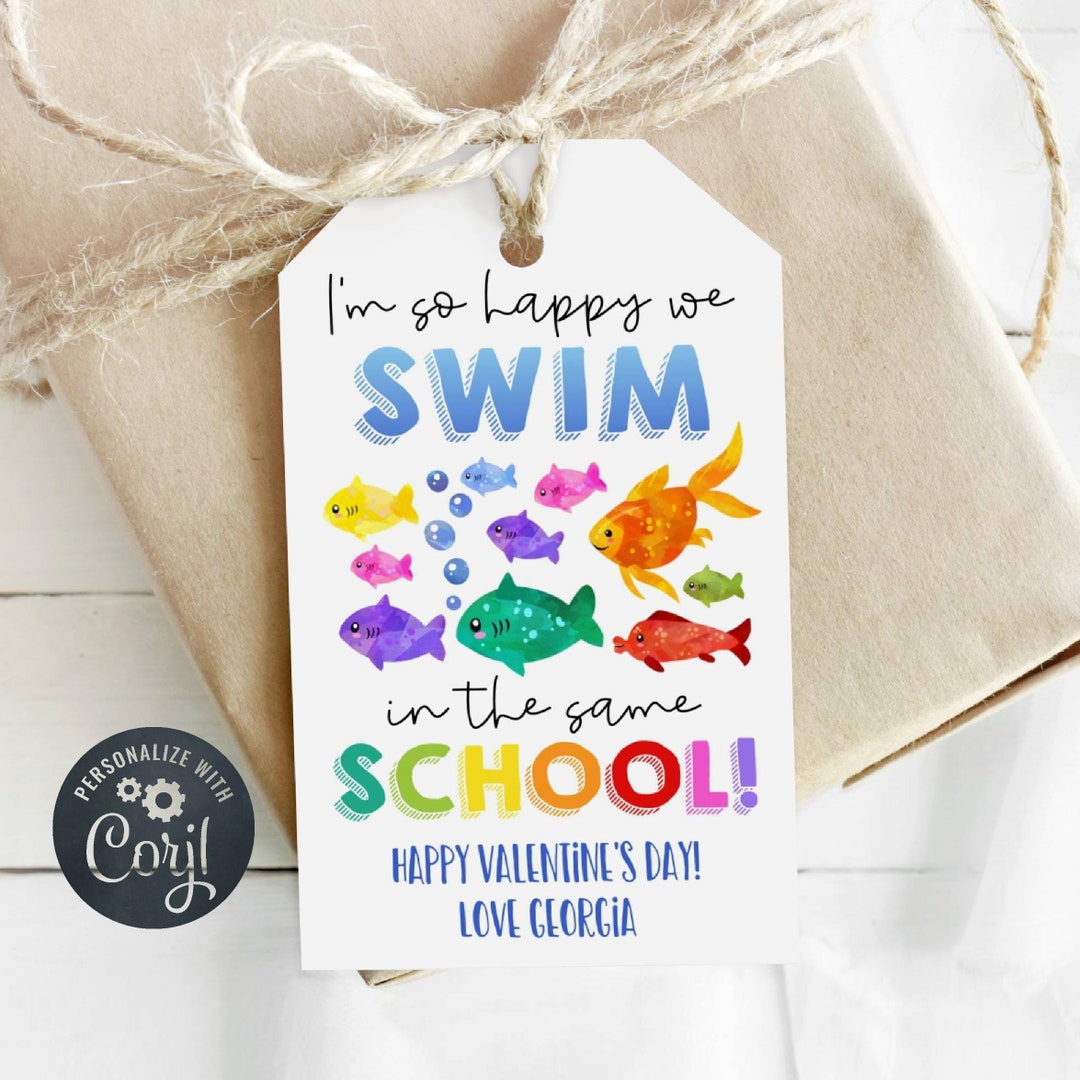Goldfish Valentine's Day Gift Tag Template, Printable Swim in the Same ...