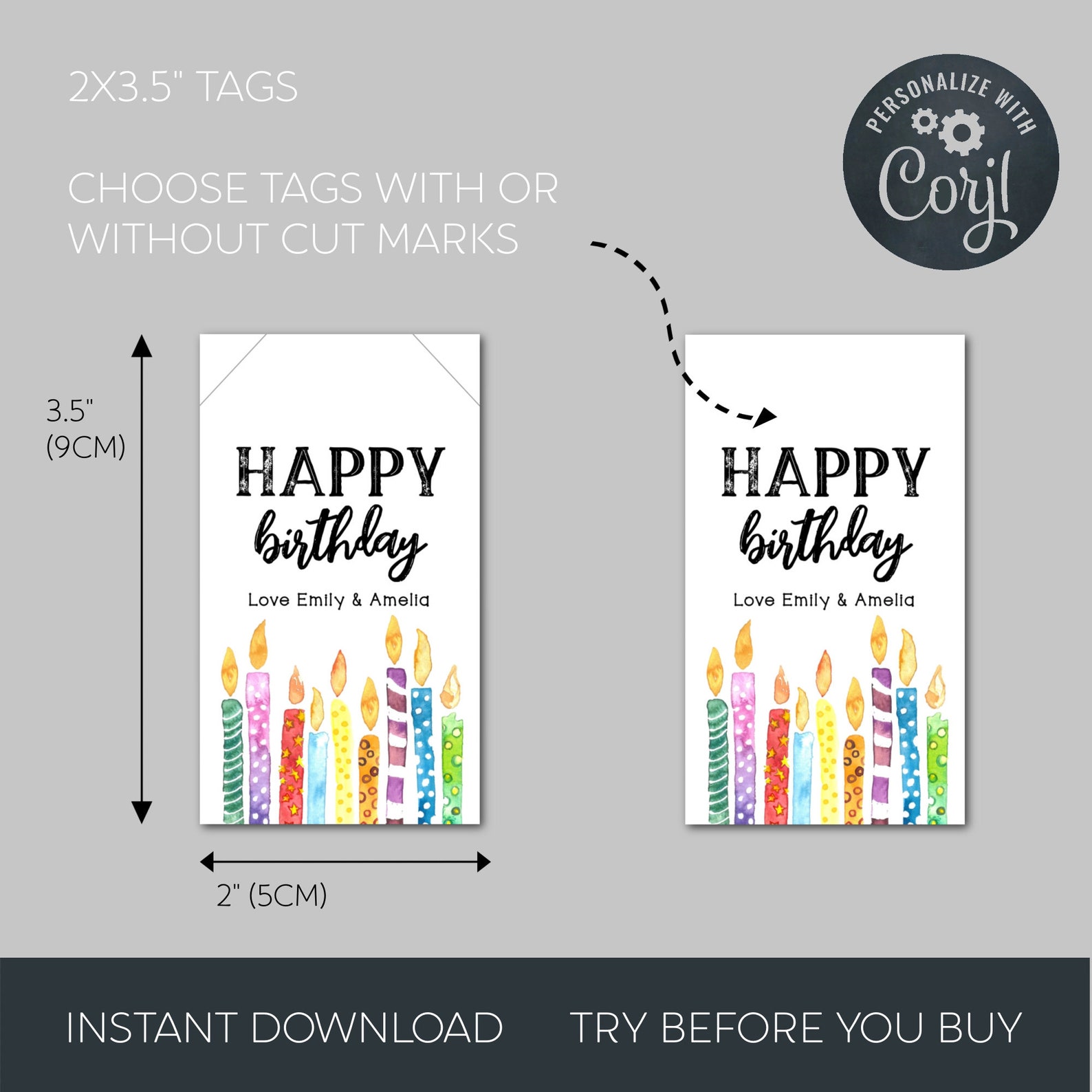Printable Happy Birthday Gift Tag Template Watercolor Candles - Etsy