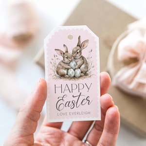 Happy Easter Gift Tag Template, Printable Bunnies Eggs Easter Basket ...