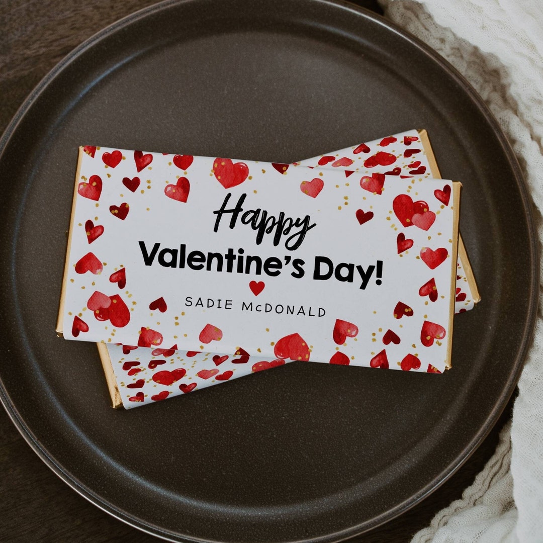 Valentine's Day Chocolate Bar Wrapper Template, Printable Hearts Candy ...