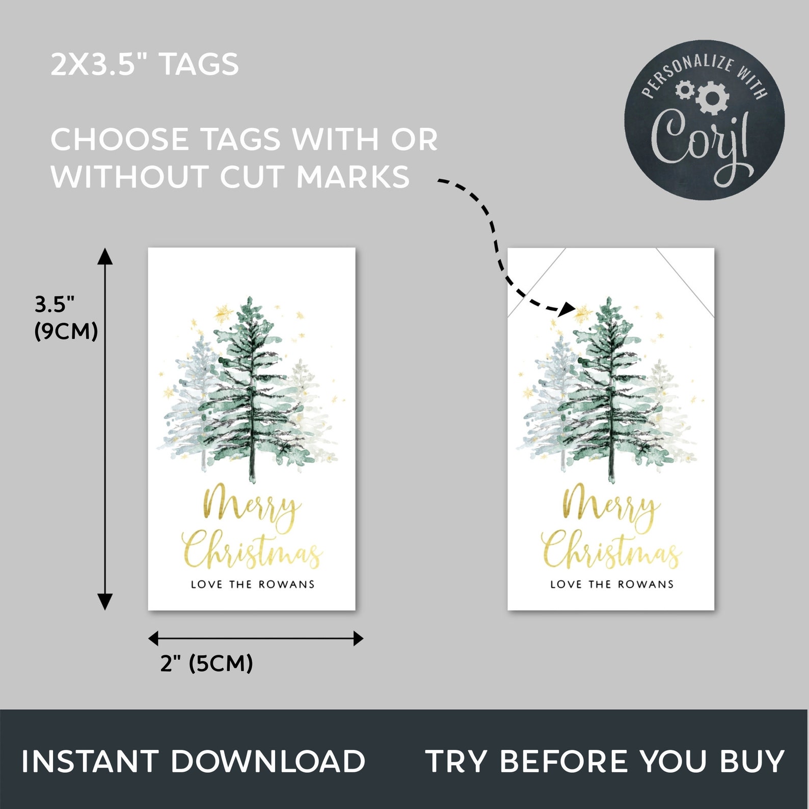 Christmas Pine Tree Gift Tag Template Printable Holiday Favor - Etsy