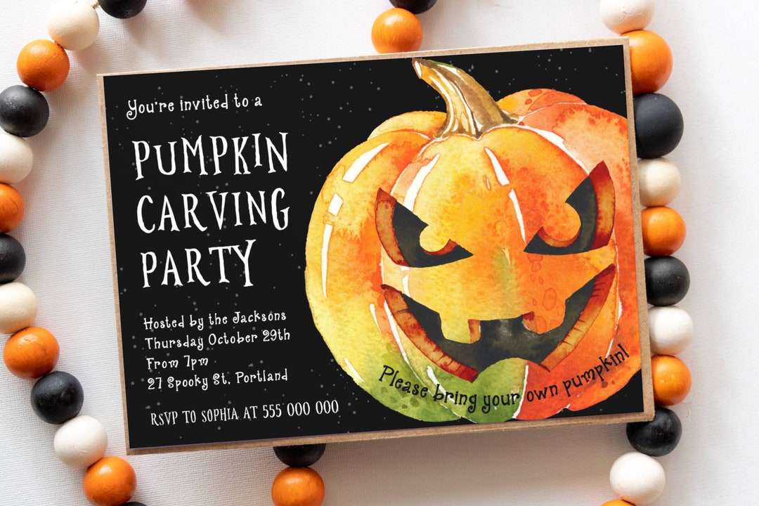 Pumpkin Carving Party Invitation Template Printable Halloween - Etsy