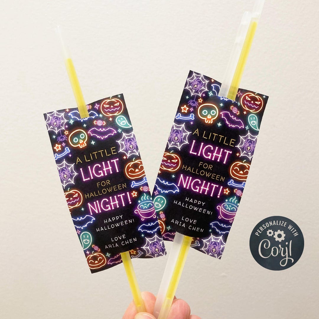 Printable Neon Halloween Glow Stick Gift Tag Template, A Little Light ...