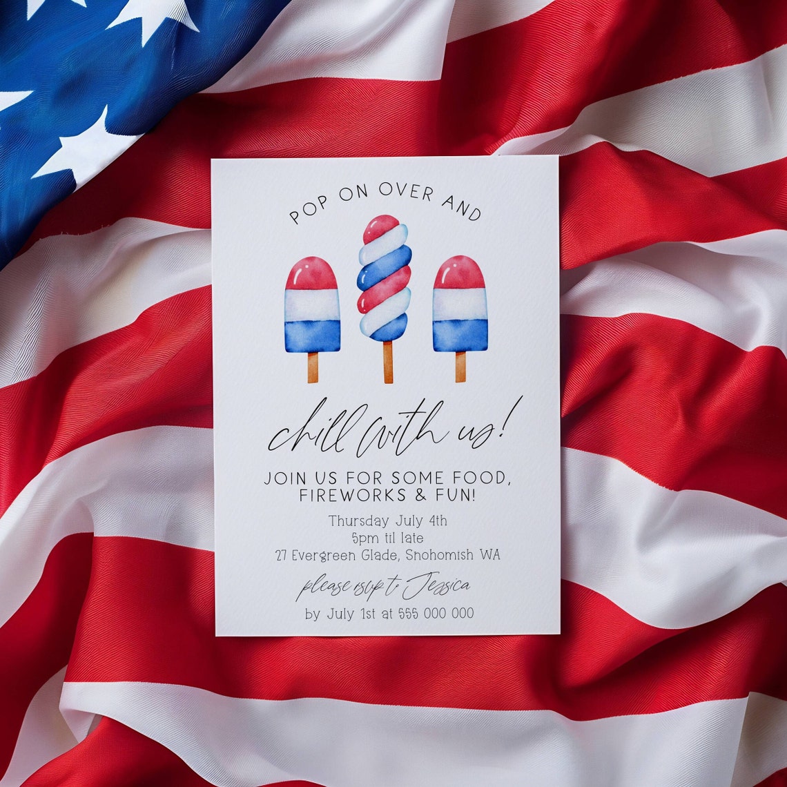 4th of July Popsicle Invitation Template, Printable Pop on Over July ...