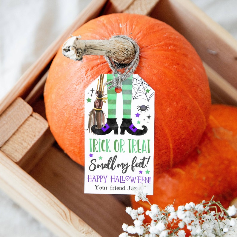 Trick or Treat Smell My Feet Halloween Gift Tag Template, Printable ...