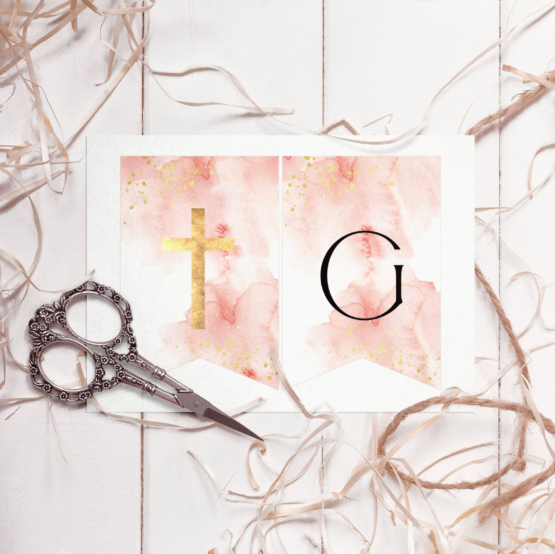 Blush Pink & Gold Baptism Banner Template, Printable Watercolor Bunting ...