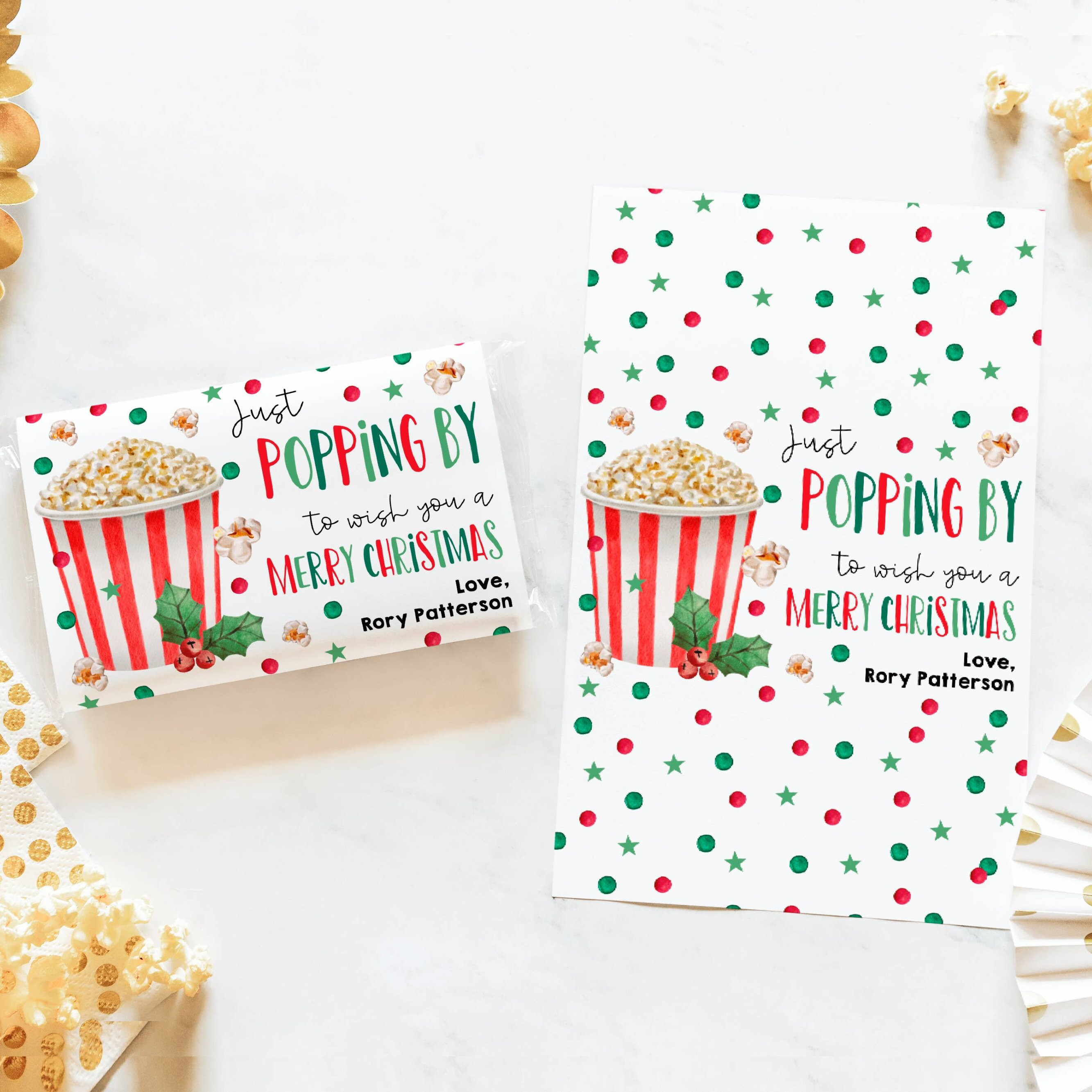 Christmas Popcorn Wrapper Template, Printable Just Popping by Microwave ...