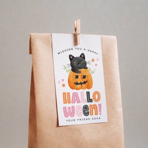 Halloween Cat Pumpkin Gift Tag Template, Printable Spooky Cute Kitty ...