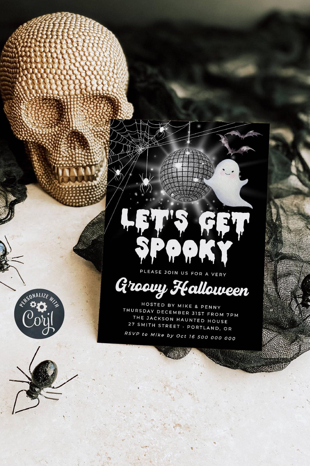 Disco Halloween Party Invitation Template, Printable Retro Spooky ...