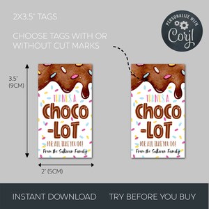Chocolate Gift Tag Template, Thanks A Choco-lot, Printable Teacher ...