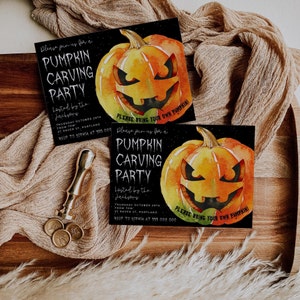 Pumpkin Carving Party Invitation Template, Printable Halloween Party ...