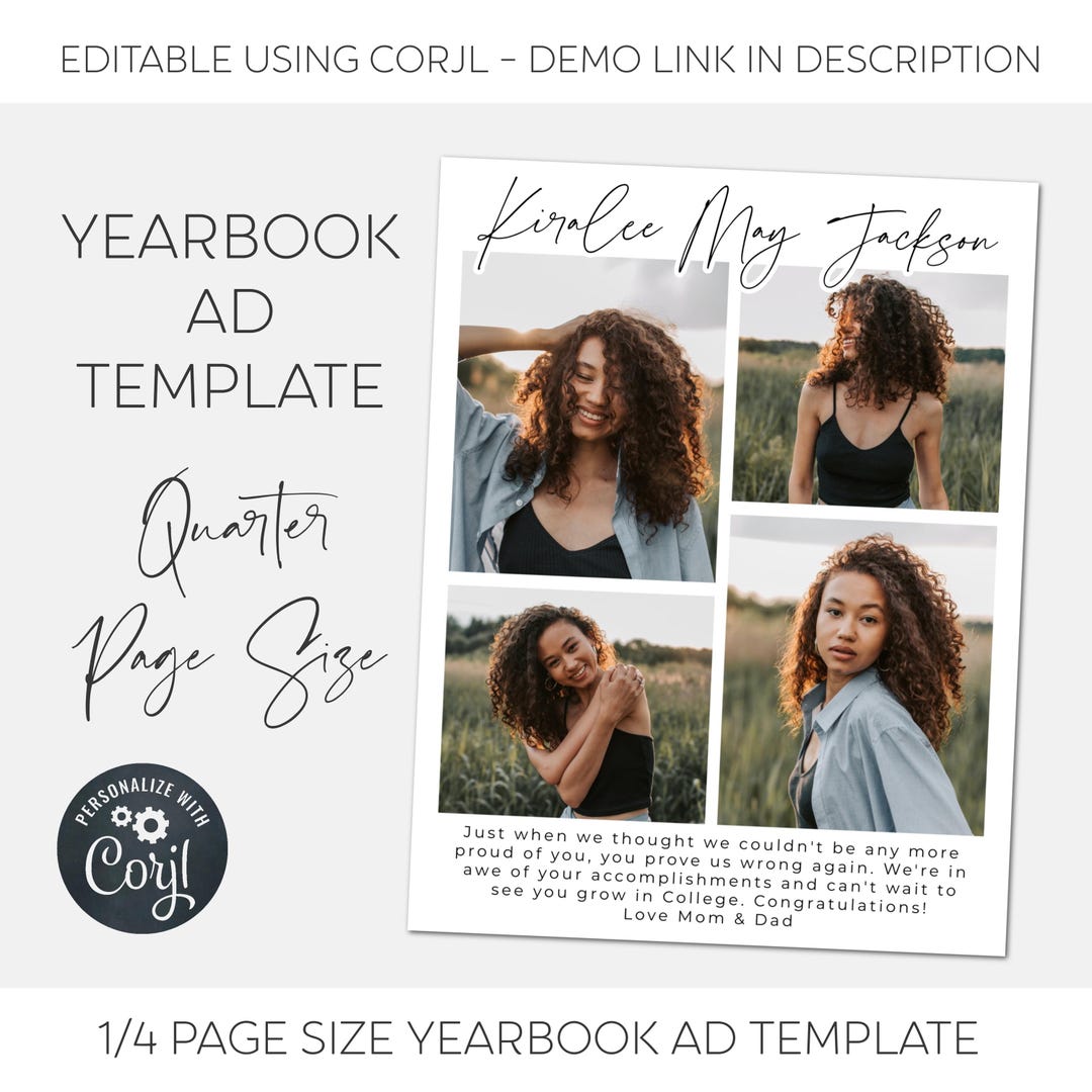 Quarter Page Graduation Yearbook Ad Template, High School Senior ...