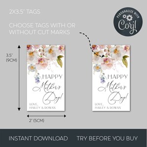 Floral Happy Mother's Day Gift Tag Template, Printable Watercolor ...