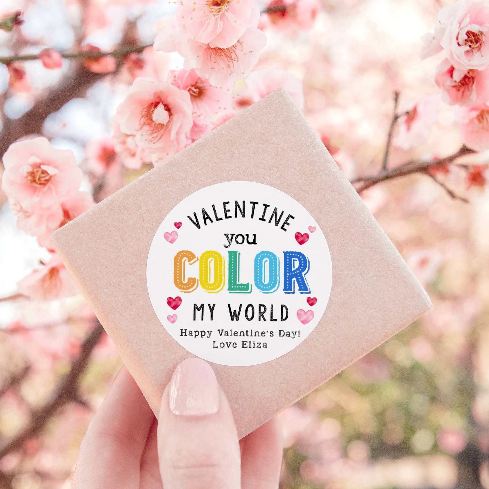 Rainbow Valentine's Day Round Gift Tag Template, Printable You Color My ...