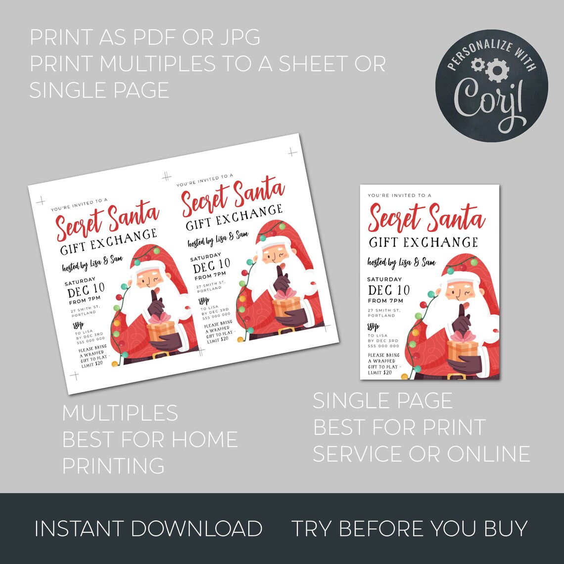 Christmas Secret Santa Invitation Template, Printable Gift Exchange ...