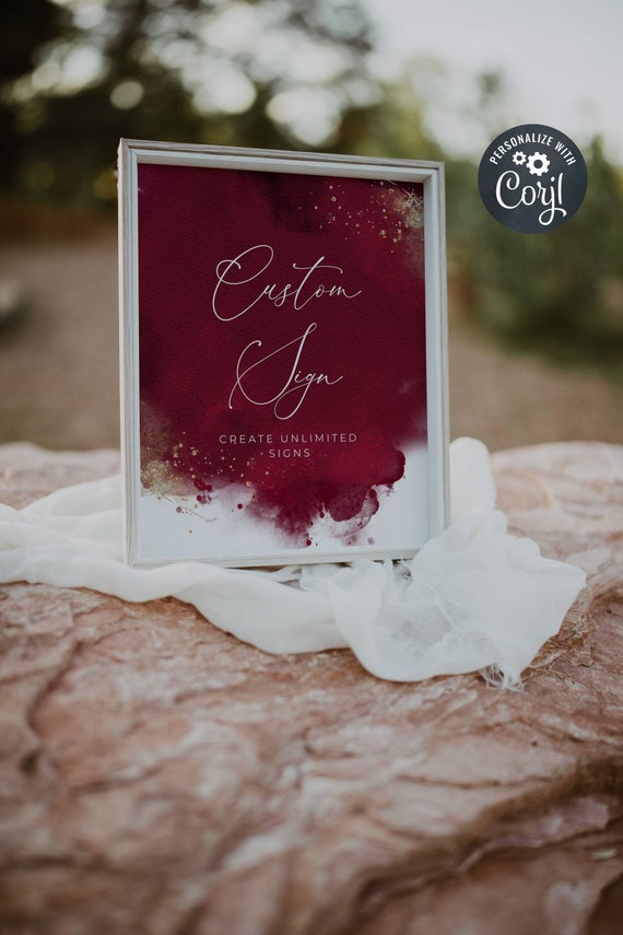 Burgundy Watercolor Custom Sign Template Printable Maroon & - Etsy