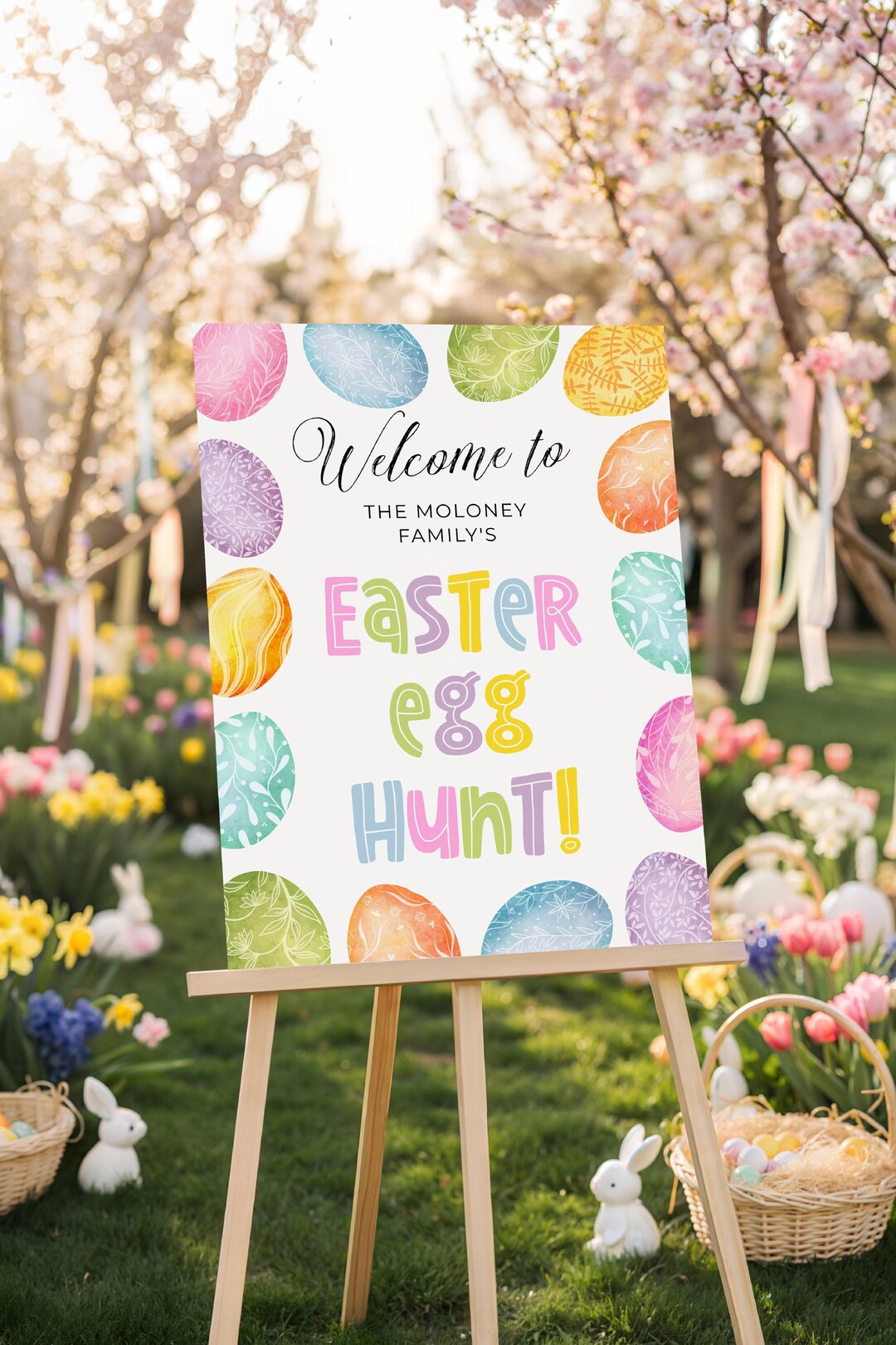 Easter Egg Hunt Welcome Sign Template, Printable Pastel Eggs Brunch ...