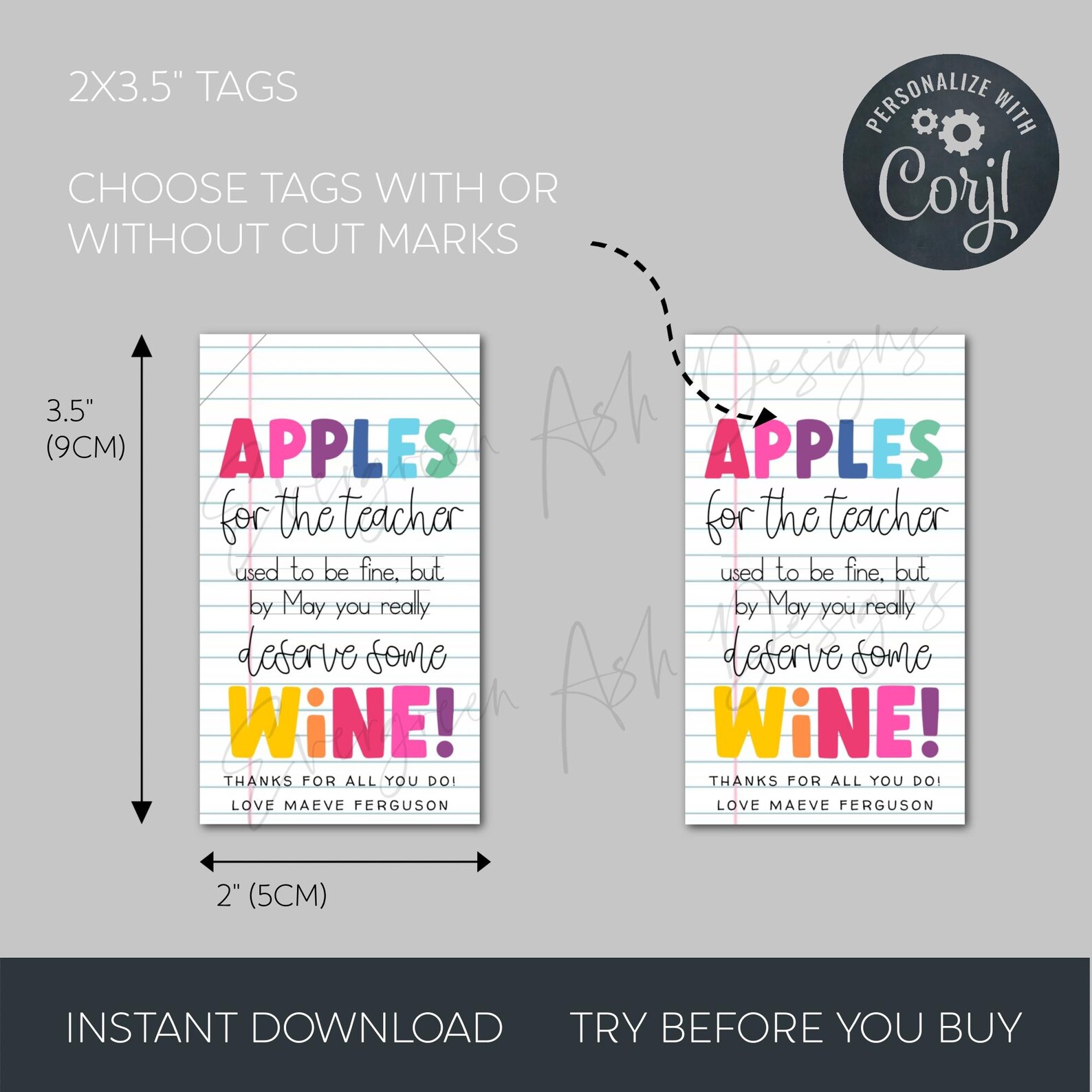 Editable Teacher Appreciation Wine Gift Tag Template, Printable Apples ...