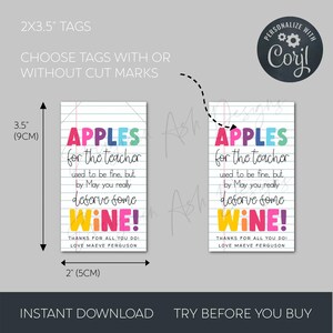 Editable Teacher Appreciation Wine Gift Tag Template, Printable Apples ...