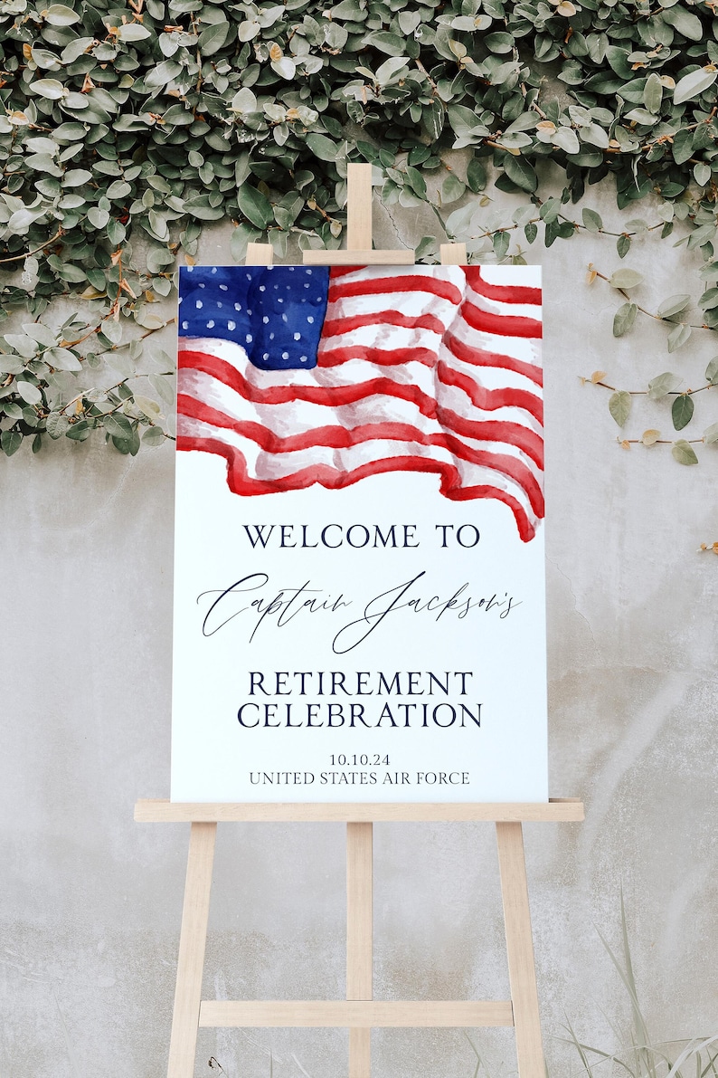 American Flag Retirement Party Welcome Sign Template, Printable ...
