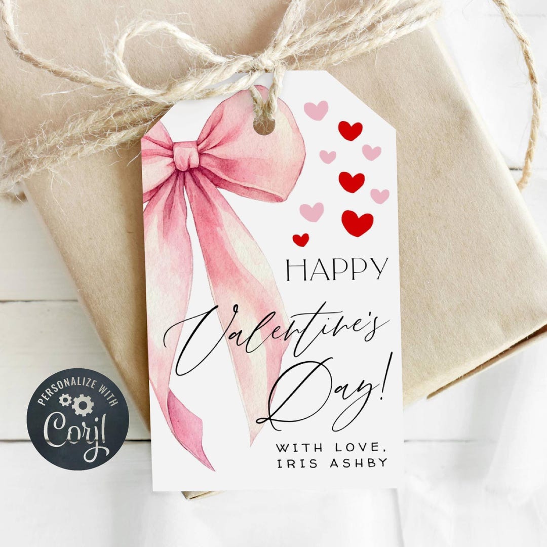 Pink Bow Valentine's Day Gift Tag Template, Printable Coquette ...