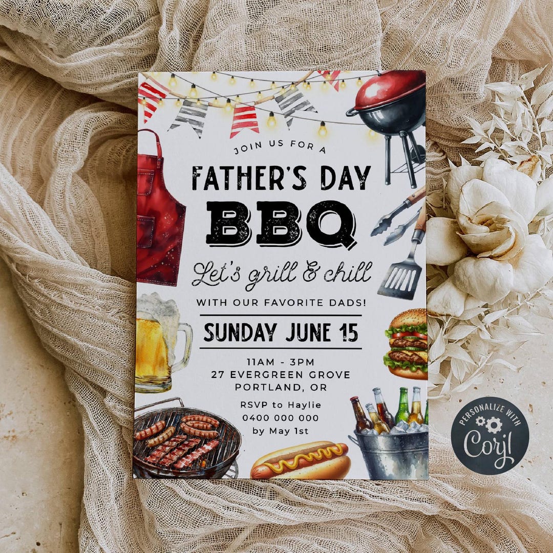 Father's Day BBQ Invitation Template, Printable Grill & Chill With Our ...