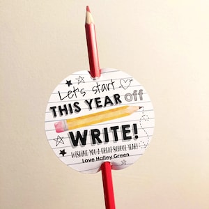 Back to School Pencil Round Gift Tag Template, Printable Let's Start ...