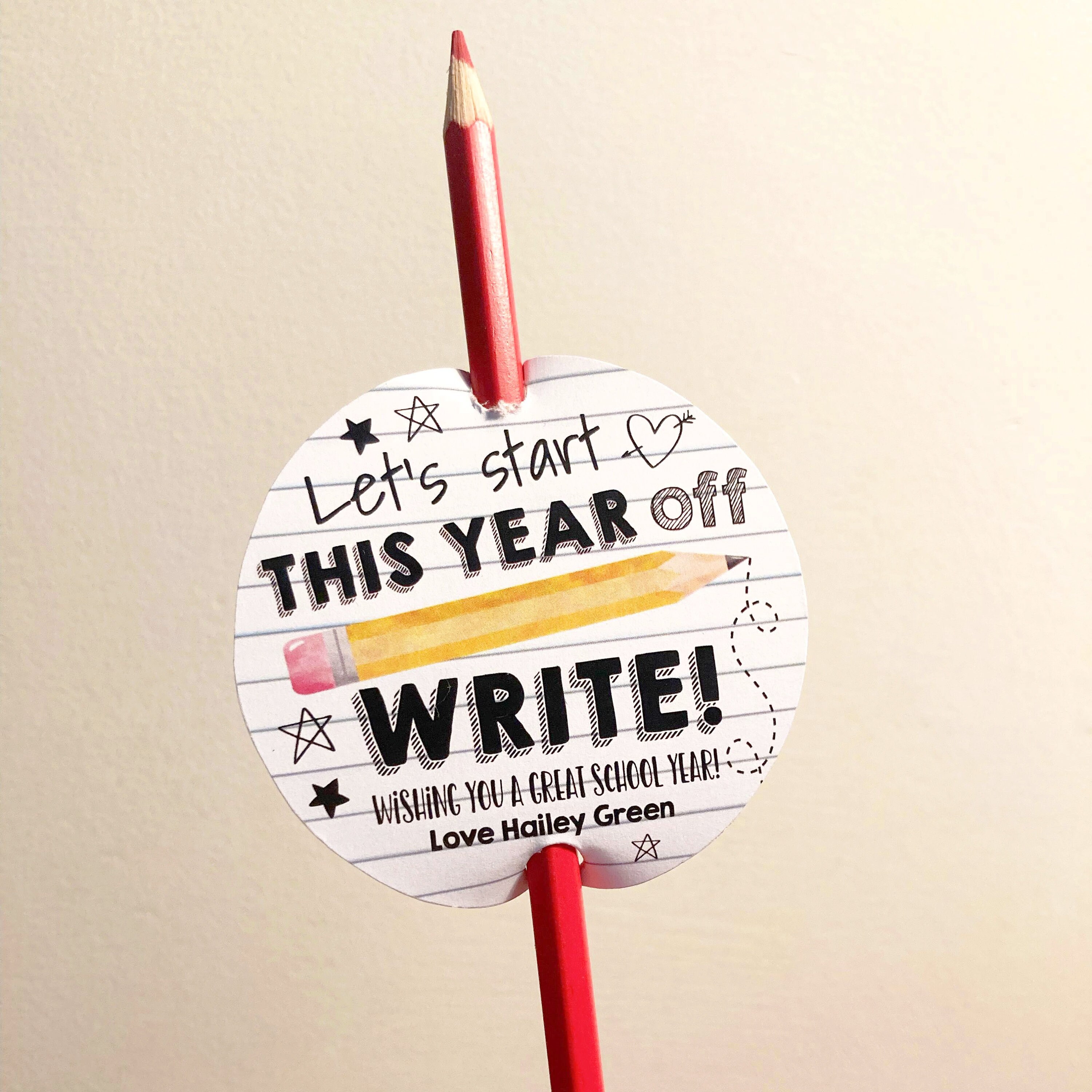 Back to School Pencil Round Gift Tag Template, Printable Let's Start ...