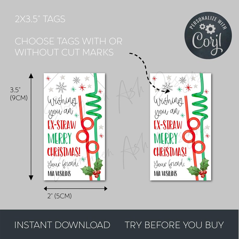 Christmas Crazy Straw Gift Tag Template, Printable Ex-straw Merry ...