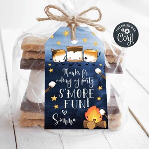 S'more Birthday Party Favor Tag Template, Printable Backyard Bonfire ...