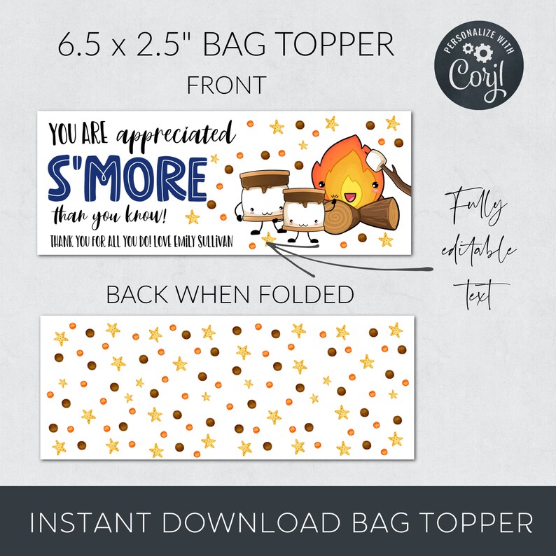 Editable S'mores Bag Topper Template Printable - Etsy