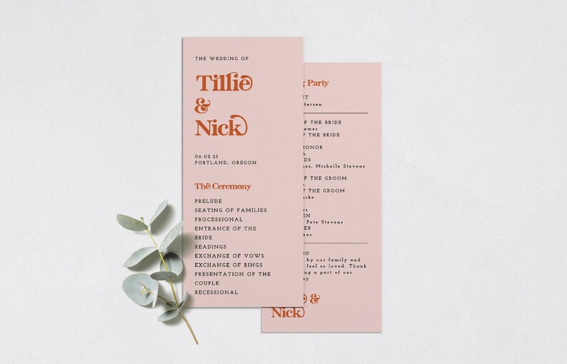 Retro Wedding Program Template Printable Peach & Rust | Etsy