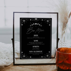 Tarot Card Wedding Bar Menu Template, Printable Gothic Halloween Moon ...