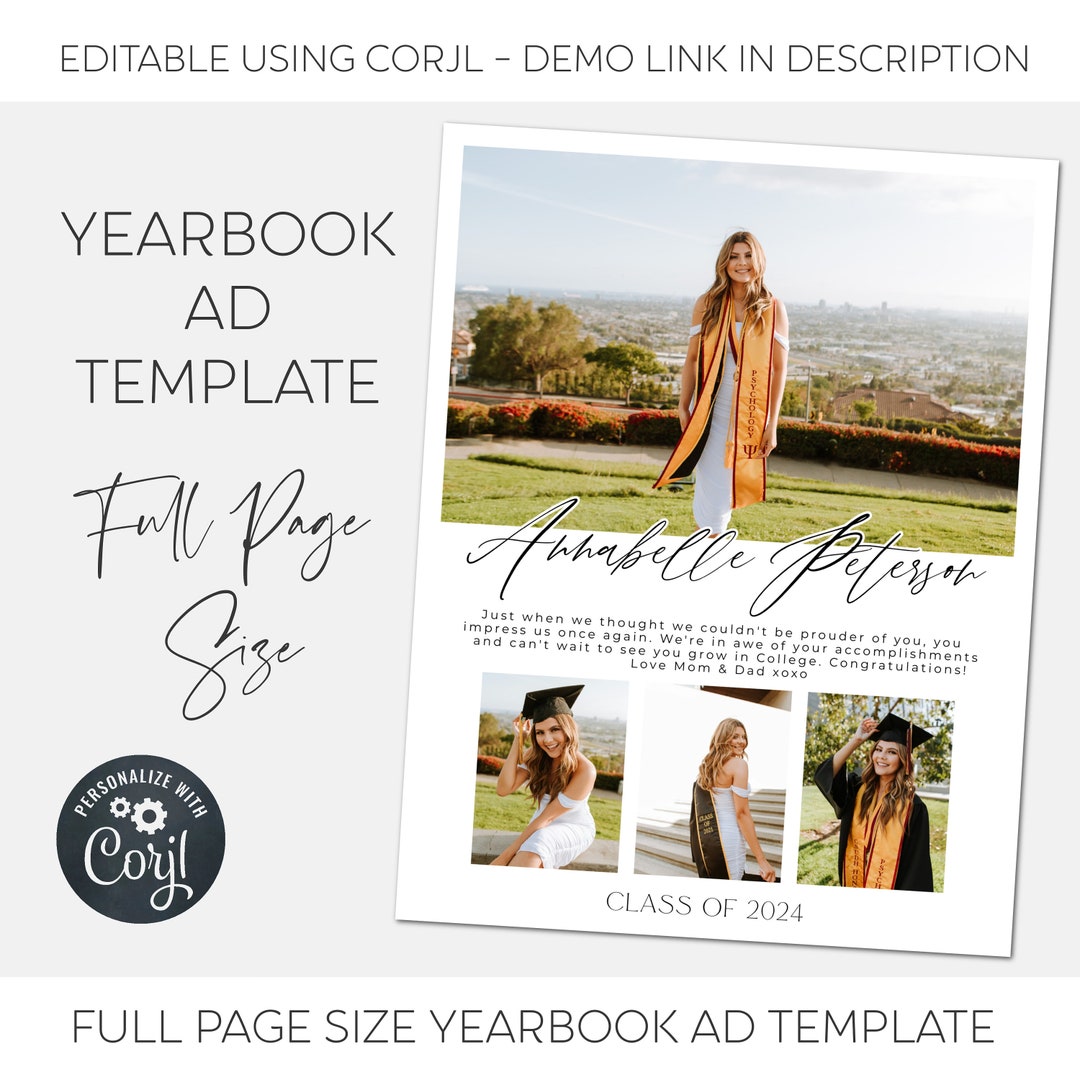 Full Page Graduation Yearbook Ad Template, High School Senior Graduate ...
