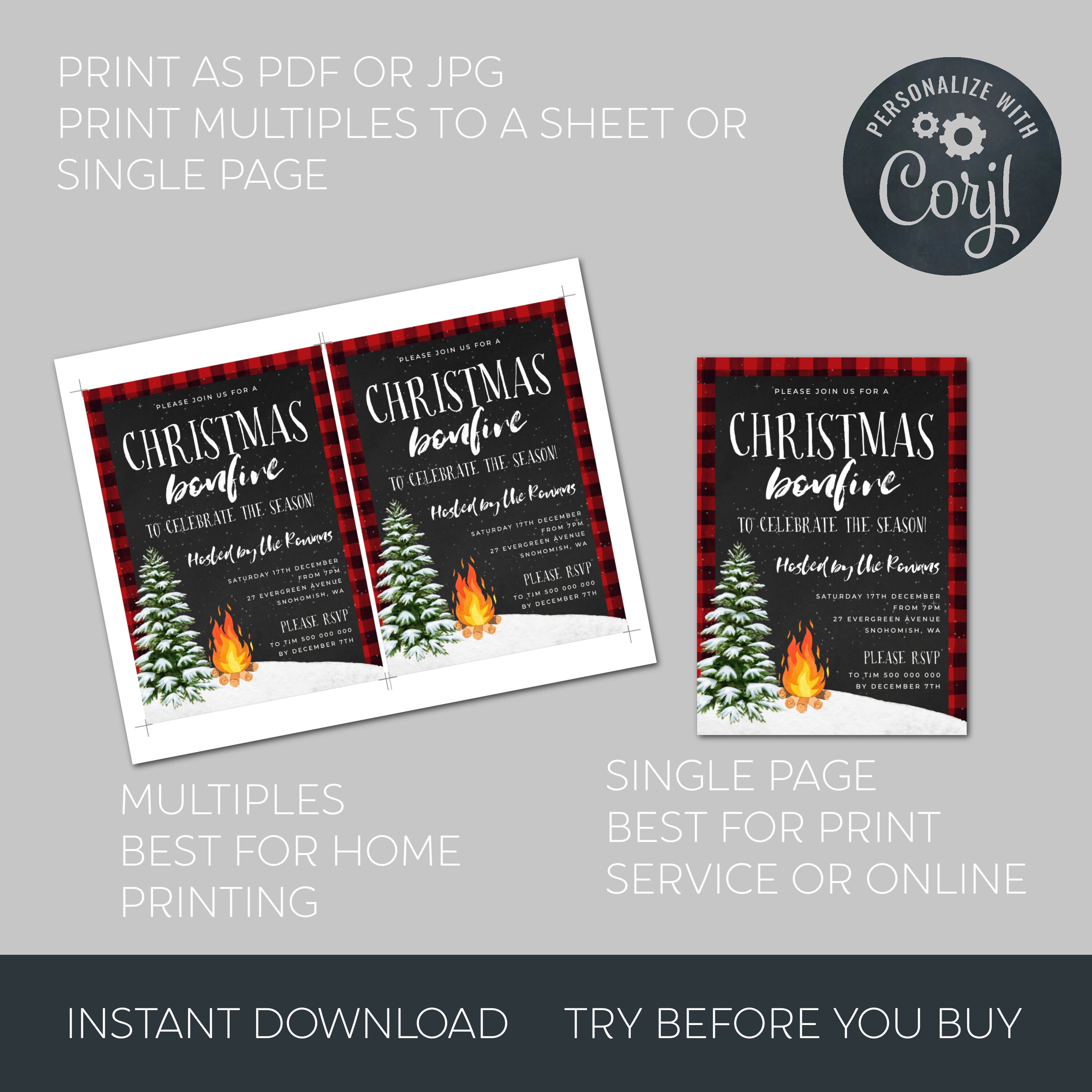 Christmas Bonfire Invitation Template Printable Backyard - Etsy