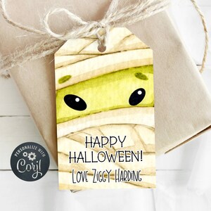 Halloween Mummy Favor Tag Template, Printable Bandage Face Gift Tags ...