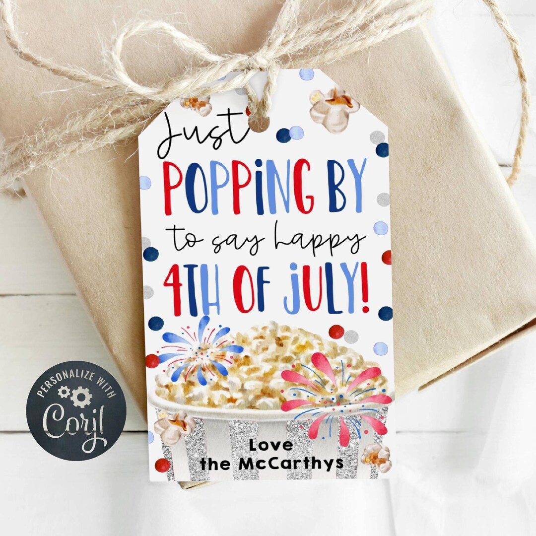 4th of July Popcorn Favor Tag Template, Printable Just Popping by July ...