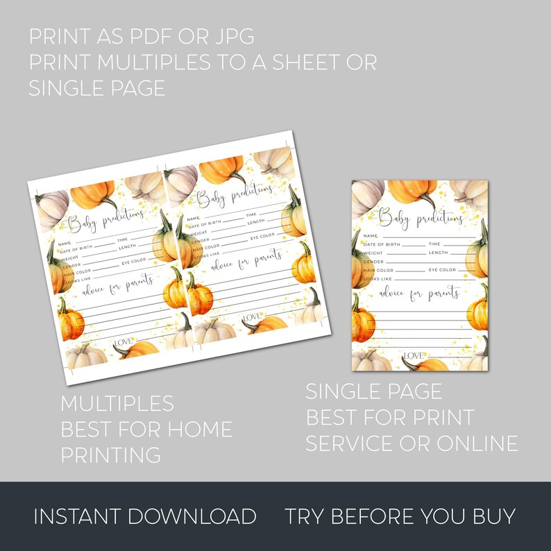 Little Pumpkin Baby Shower Predictions & Advice Cards, Printable Fall ...