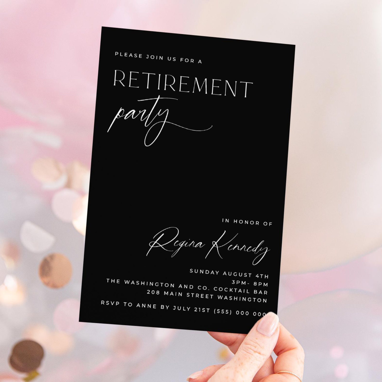 Modern Black Retirement Party Invitation Template, Printable Minimalist ...