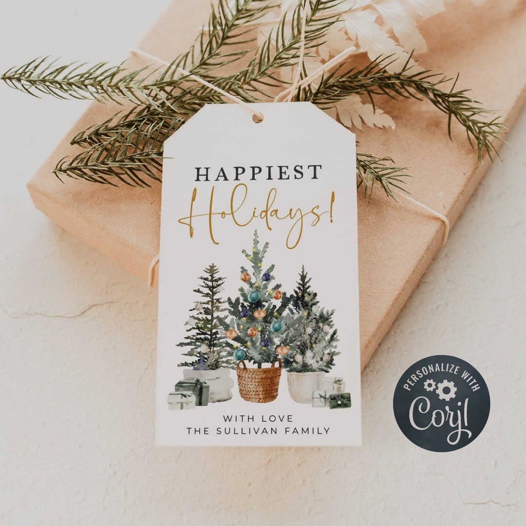 Christmas Trees Gift Tag Template, Printable Modern Holiday Favor Tag ...