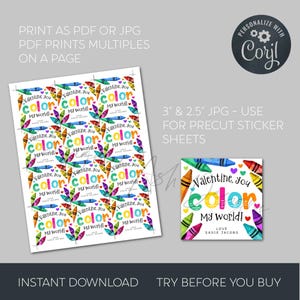 Crayon Valentine's Day Gift Tag Template, Printable You Color My World ...