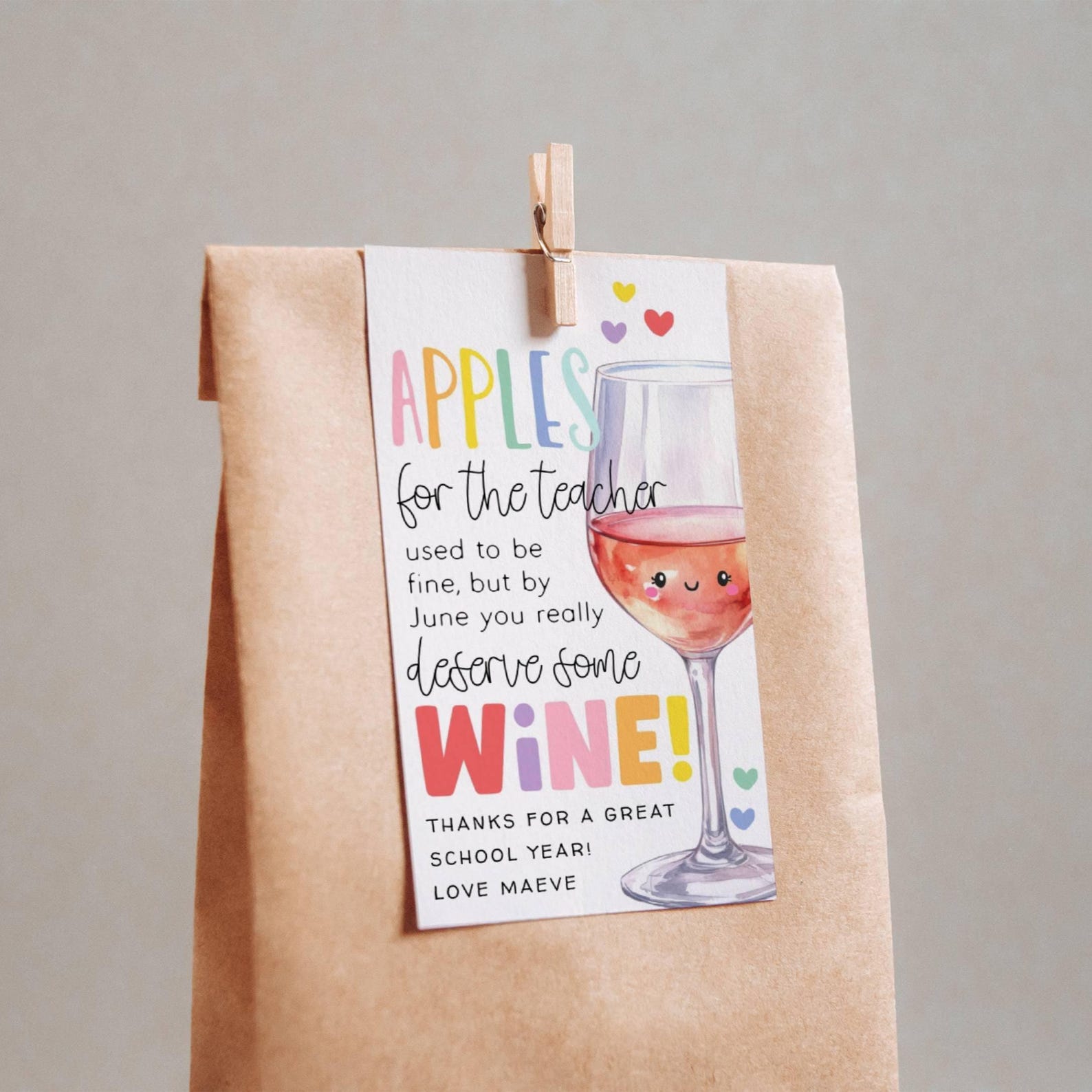 End of Year Teacher Appreciation Wine Gift Tag Template, Printable ...