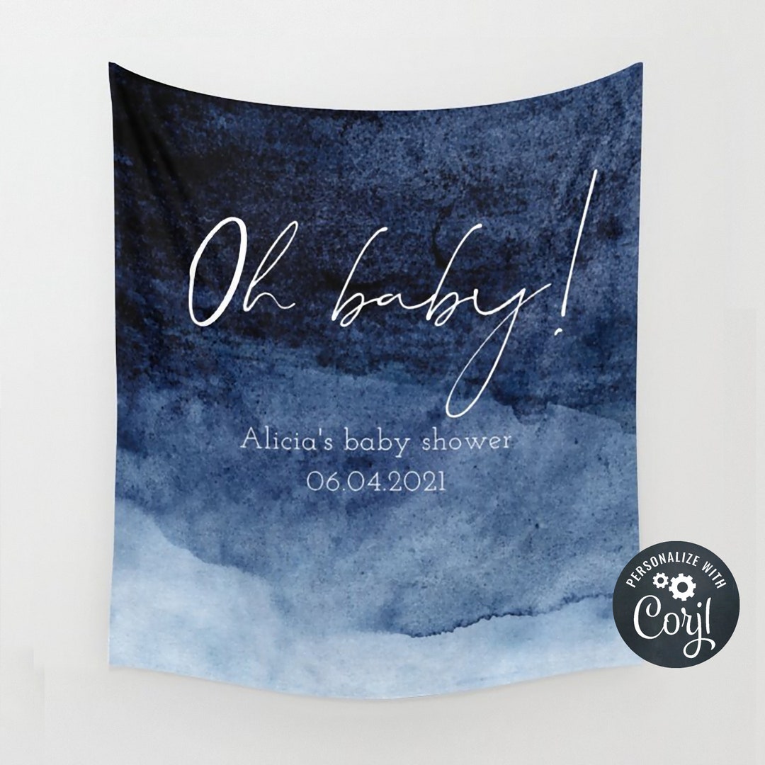 Navy Watercolor Baby Shower Backdrop Template, Printable Ombre Backdrop ...