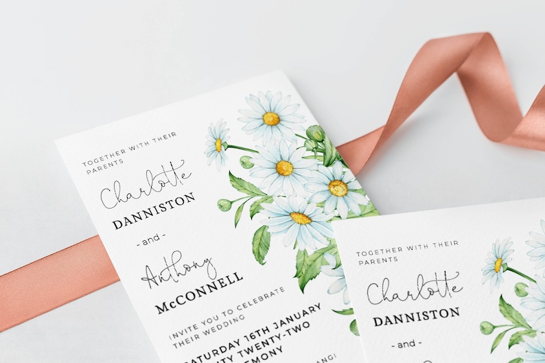 Daisy Wedding Invitation Template Printable White Daisies | Etsy