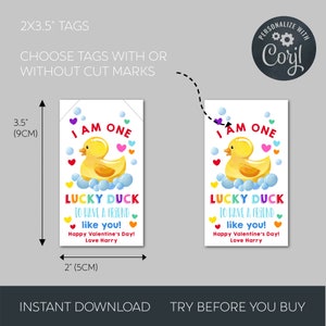 Lucky Duck Valentine's Day Gift Tag Template, Printable Rubber Duck ...