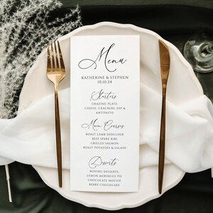 Elegant Script Wedding Menu Template, Printable Modern Minimalist Table ...