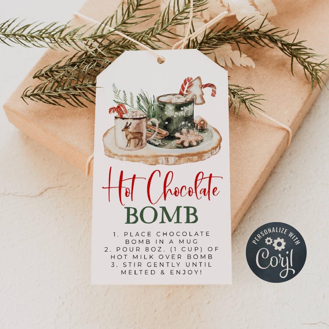 Christmas Hot Chocolate Bomb Gift Tag Template, Printable Hot Cocoa ...